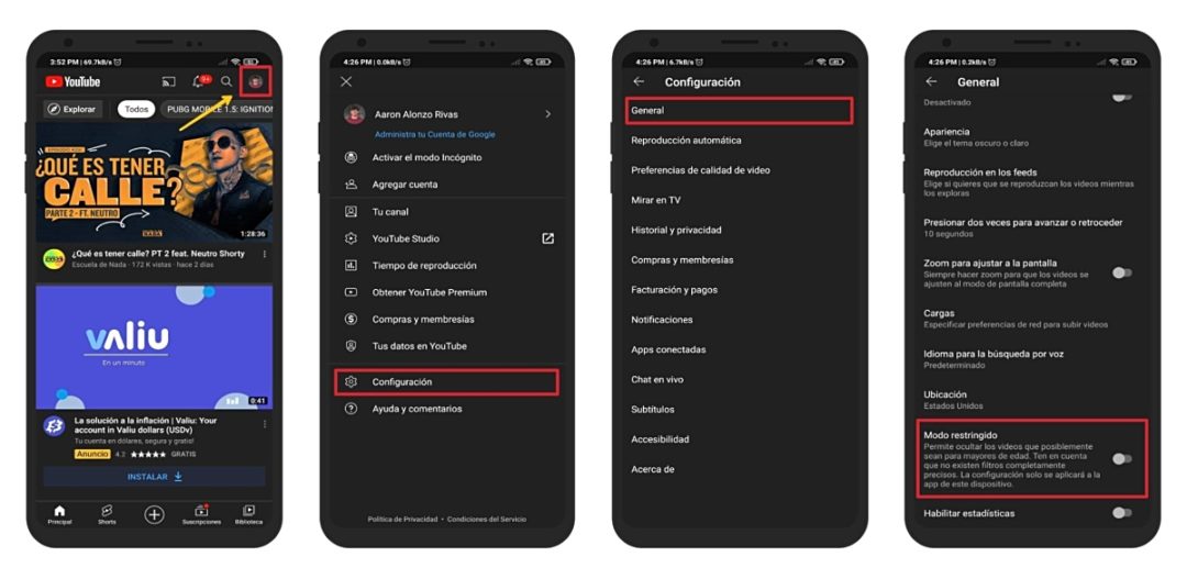 Cómo activar el control parental para YouTube en móvil y tablets