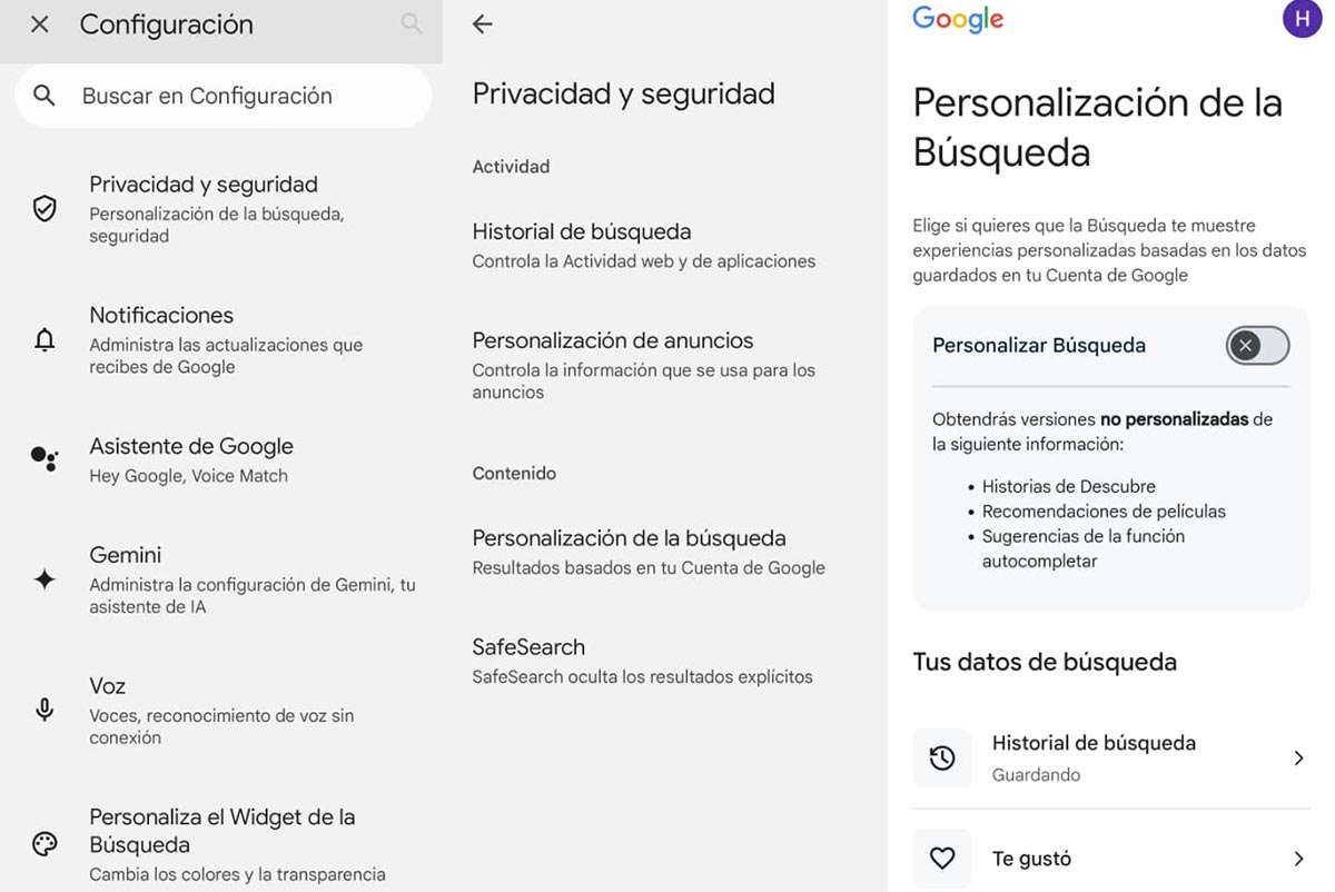 Así pude desactivar las sugerencias de búsqueda personalizada en mi móvil